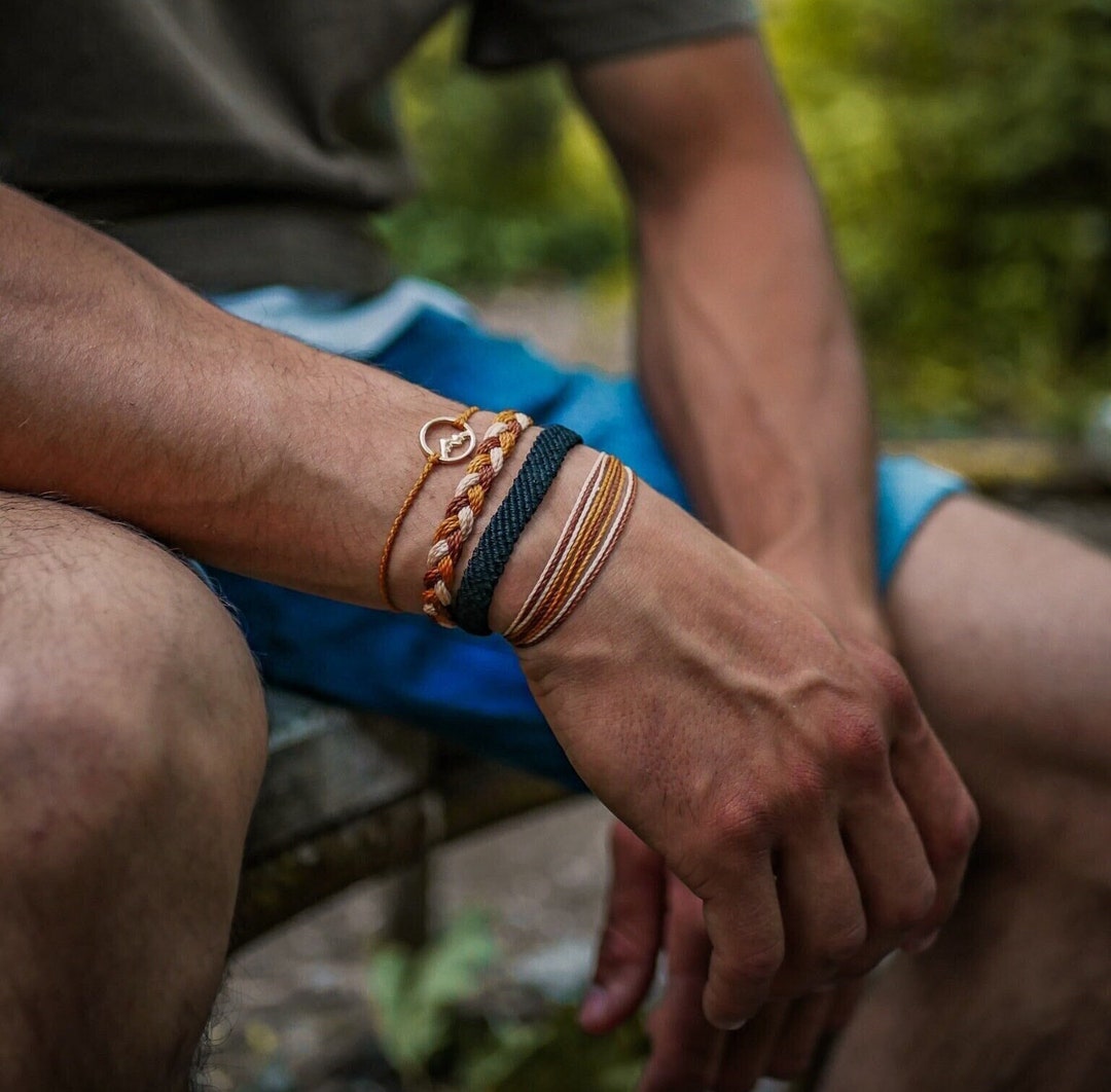 Pack of 4 Men's Bracelets, Boho-style Braided Wristlets, Black and ...