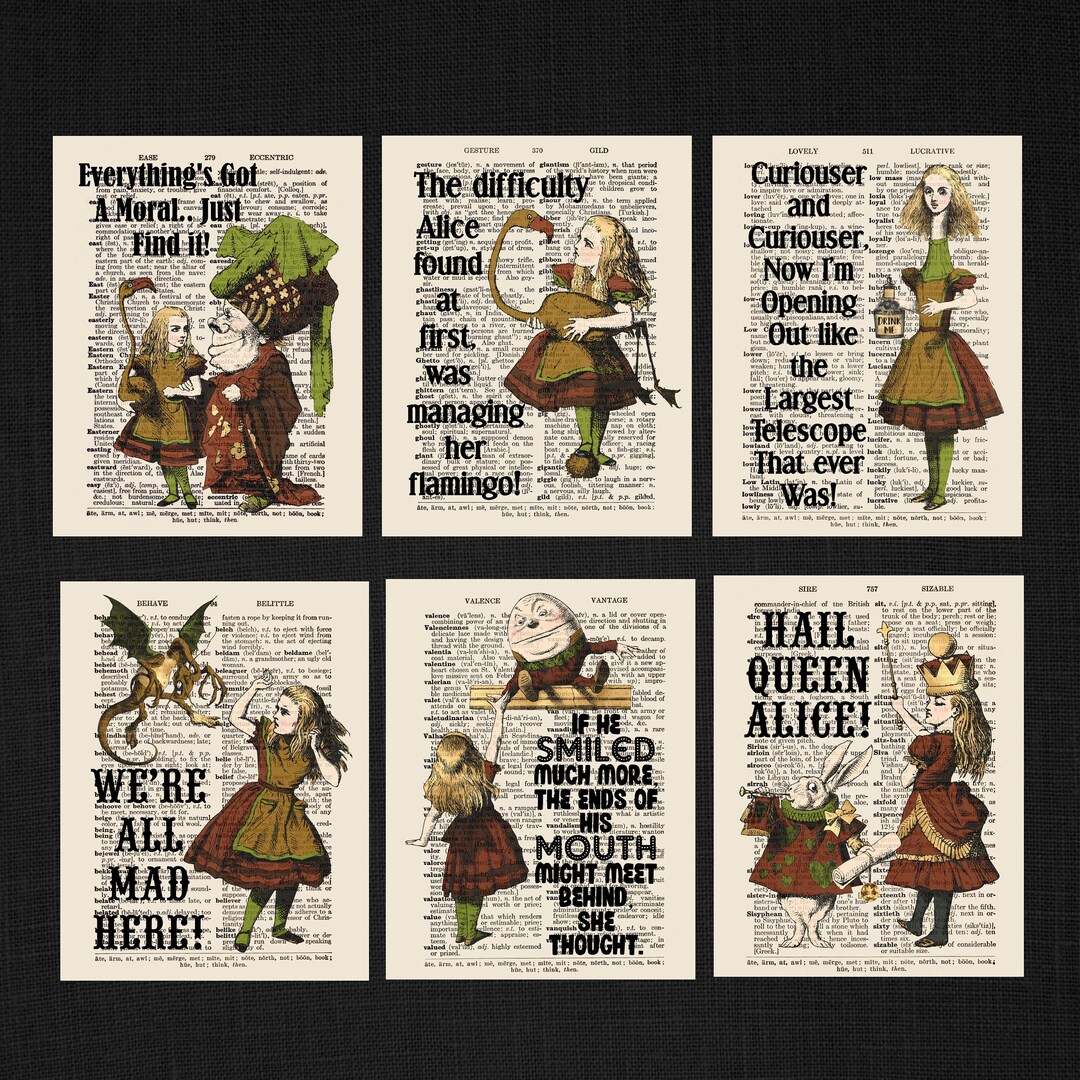 Alice in Wonderland Dictionary Art Prints: Whimsical Wall Decor, Set of ...