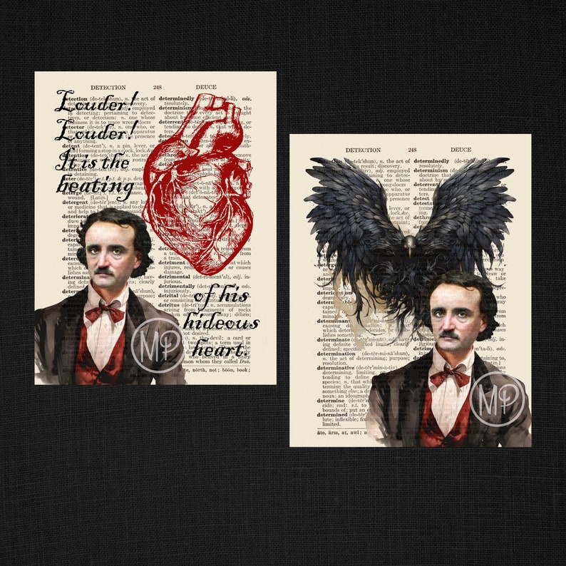 Edgar Allan Poe Dictionary Art Prints, Set of 5 Edgar Allan Poe Vintage ...