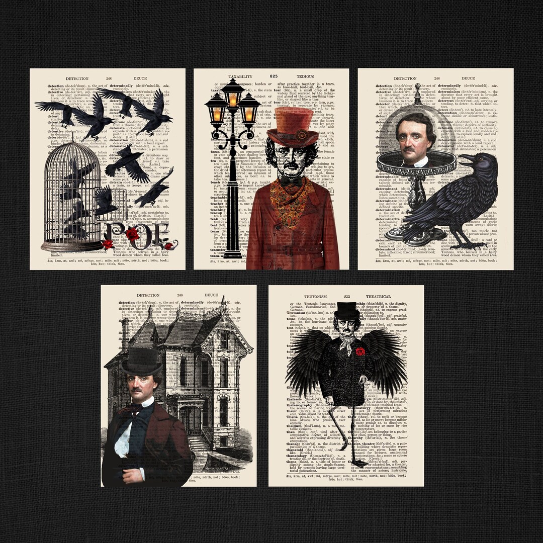 Edgar Allan Poe Dictionary Art Prints, Set of 5 Edgar Allan Poe Vintage ...