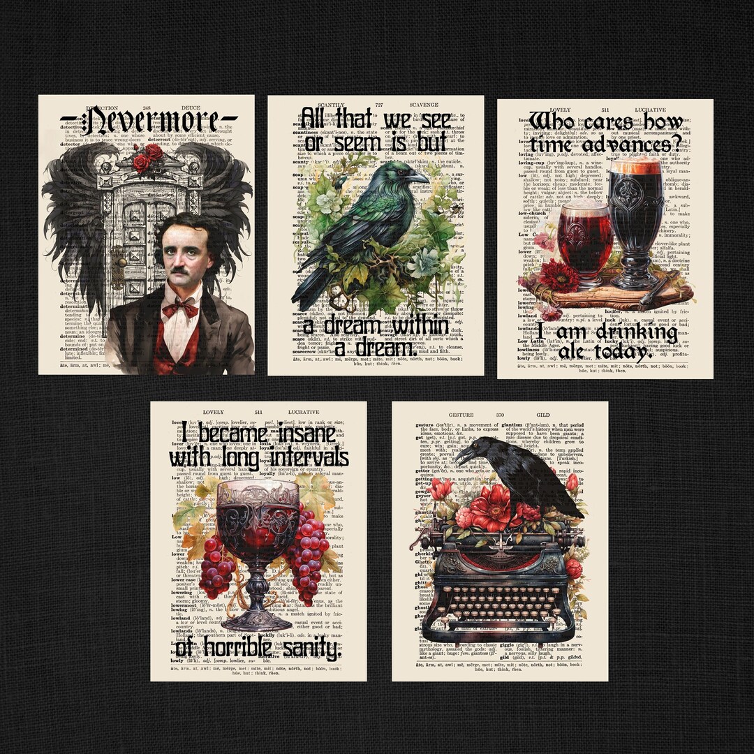 Edgar Allan Poe Dictionary Art Prints: Gothic Wall Decor Set (8x10) - Etsy