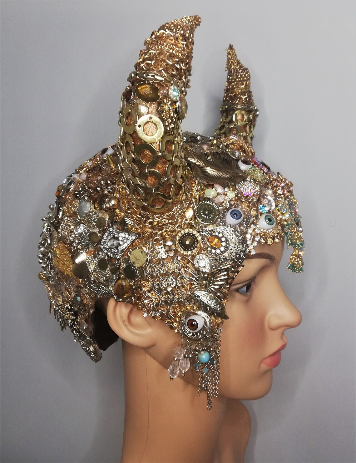 Intricate Gold Horned Crown Headpiece - Etsy