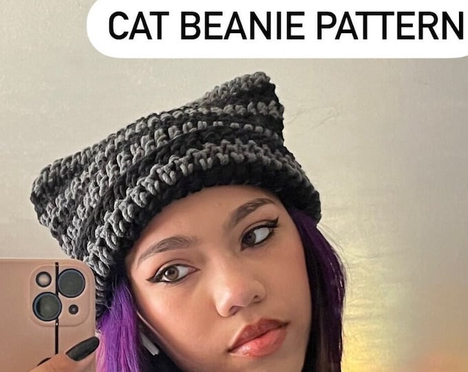 Crochet Cat Ear Beanie PATTERN , Crocheted Kitty Ear Hat Guide , Cat ...