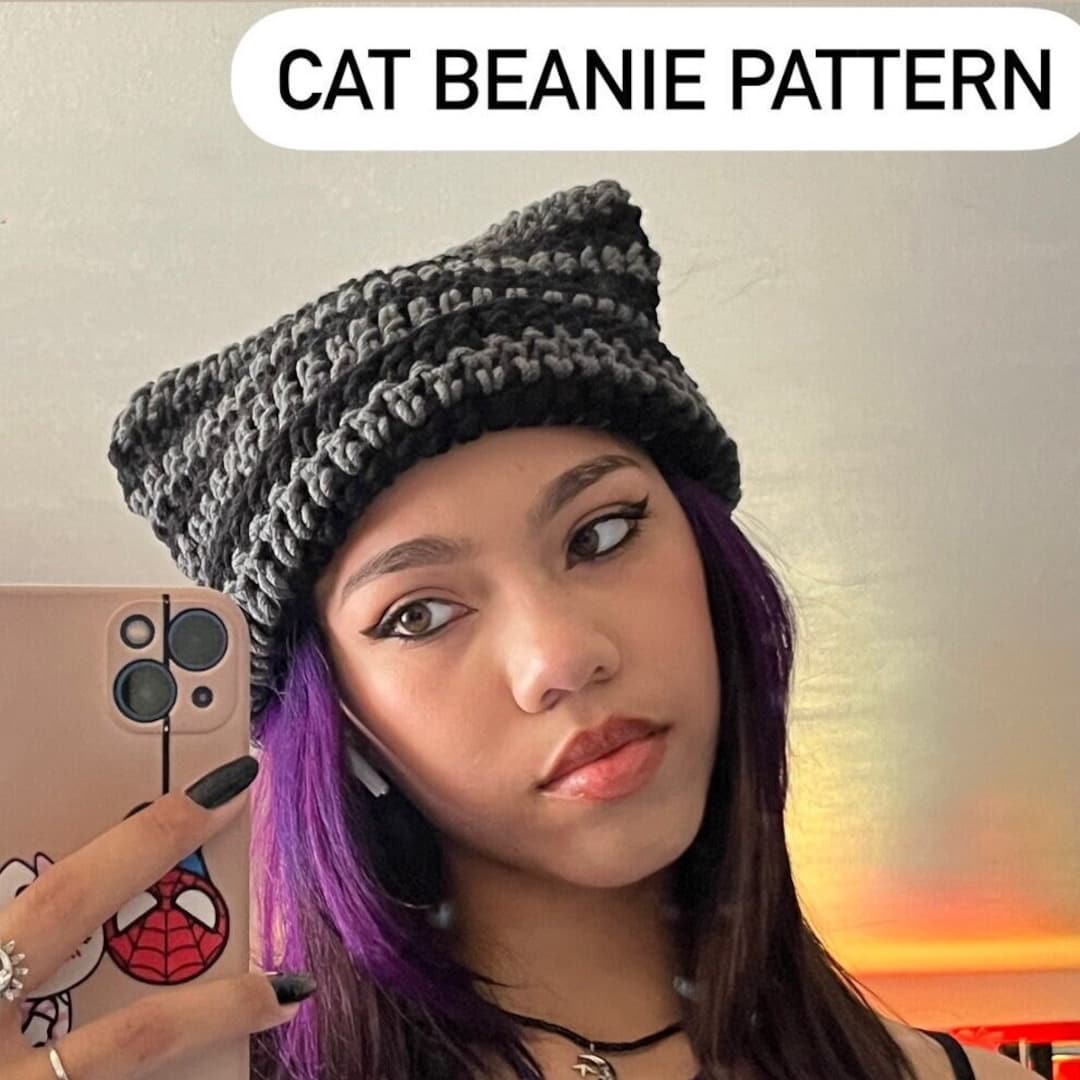 Crochet Cat Ear Beanie PATTERN , Crocheted Kitty Ear Hat Guide , Cat ...