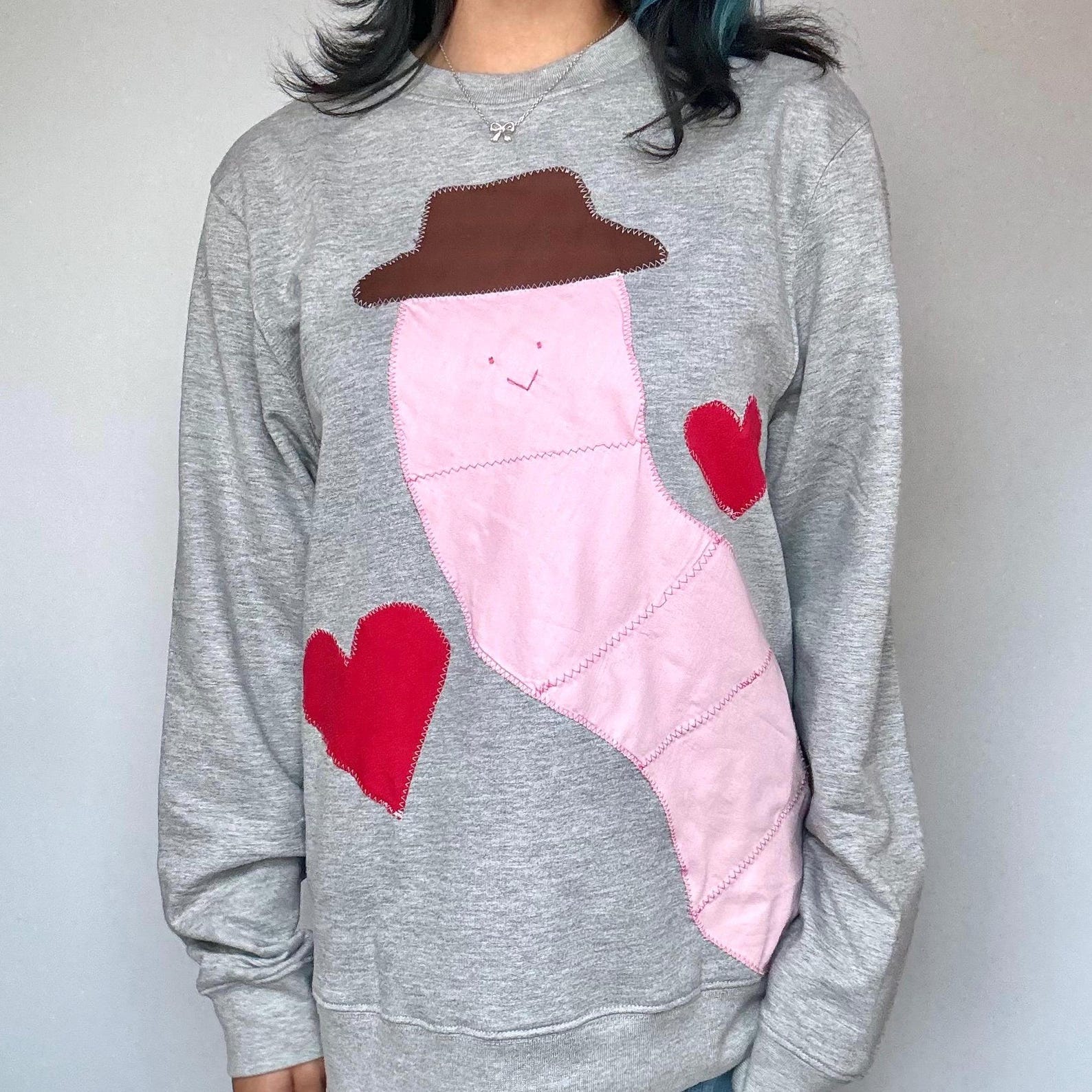 Cowboy Hat Worm Sweater - Hand-sewn Fall Crewneck Sweatshirt - Cute ...