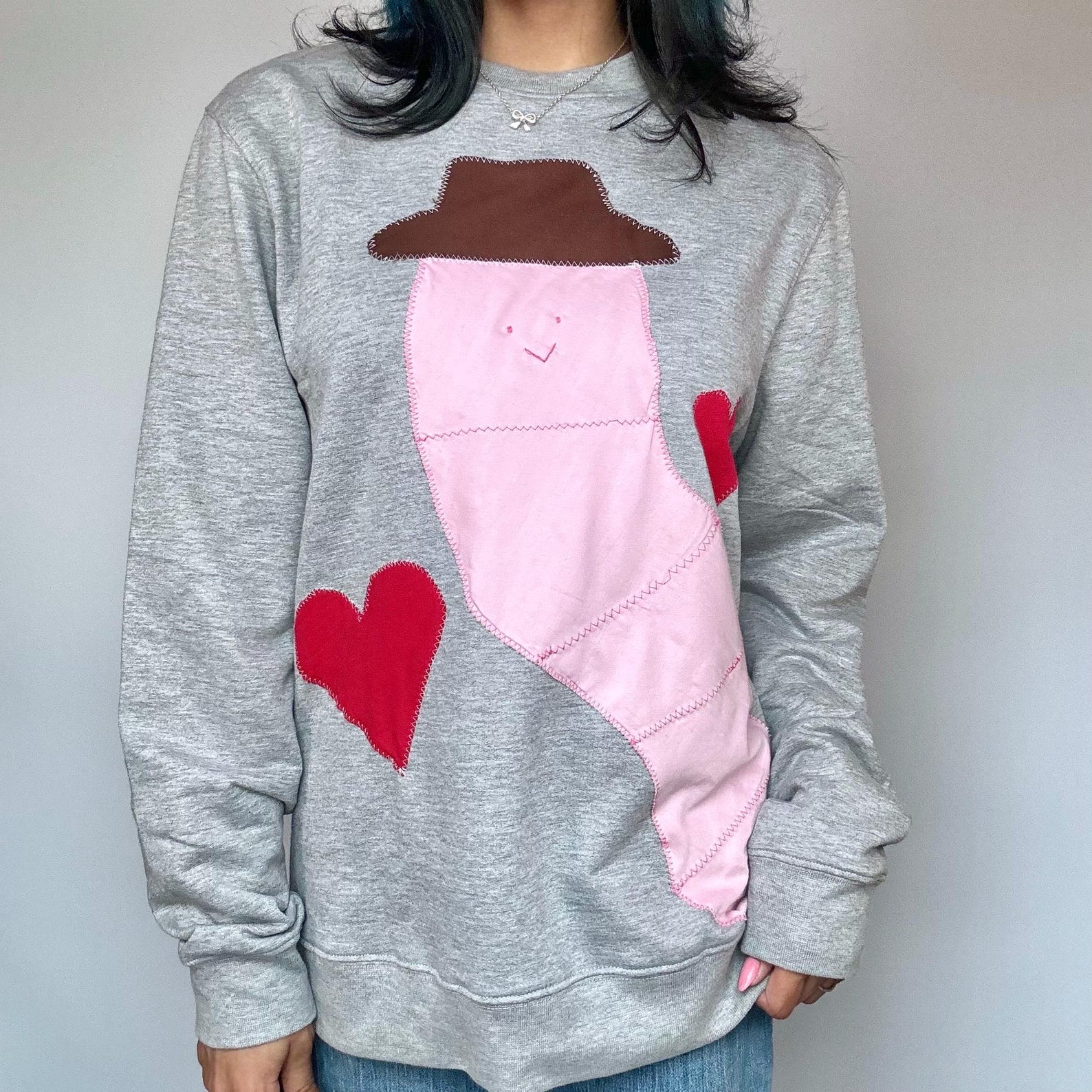 Cowboy Hat Worm Sweater - Hand-sewn Fall Crewneck Sweatshirt - Cute ...