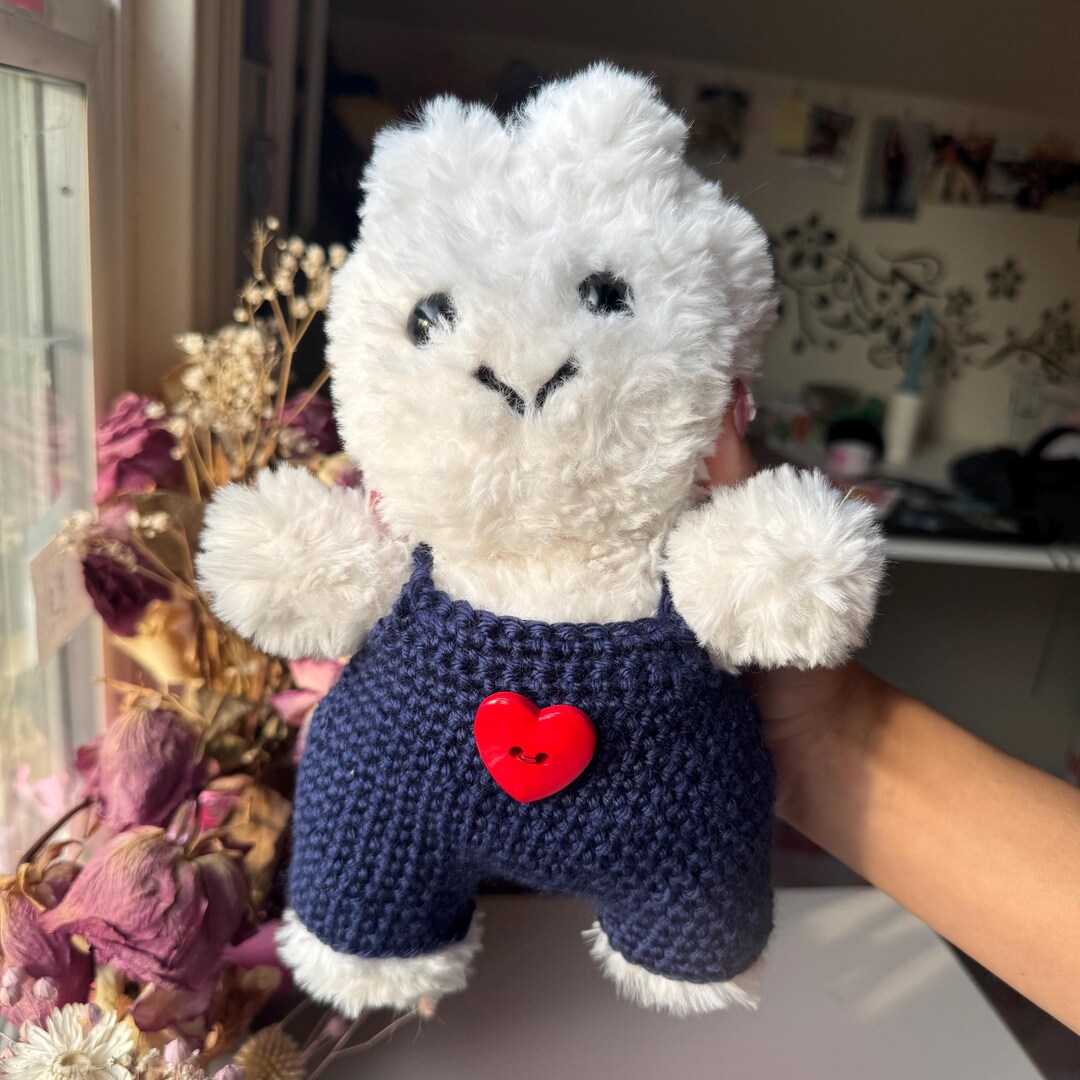 Fluffy Crochet Plushie With Overalls - Handmade Faux Fur Stuffed Animal ...