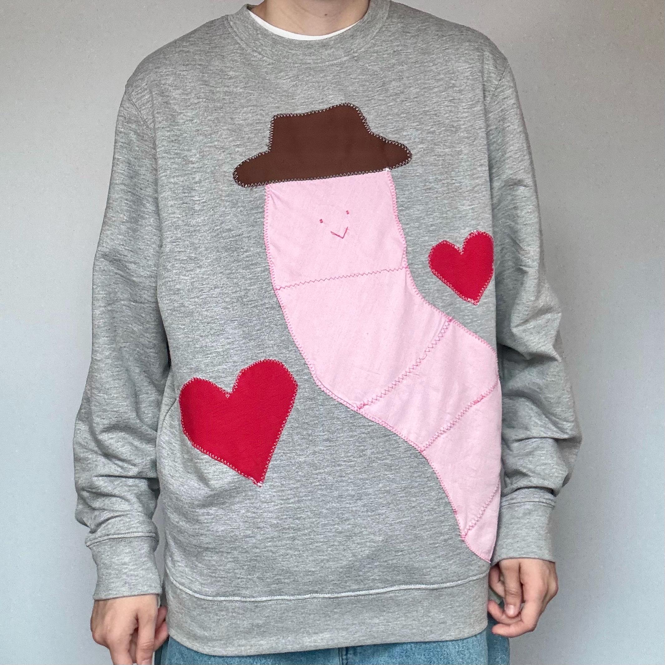 Cowboy Hat Worm Sweater - Hand-sewn Fall Crewneck Sweatshirt - Cute ...