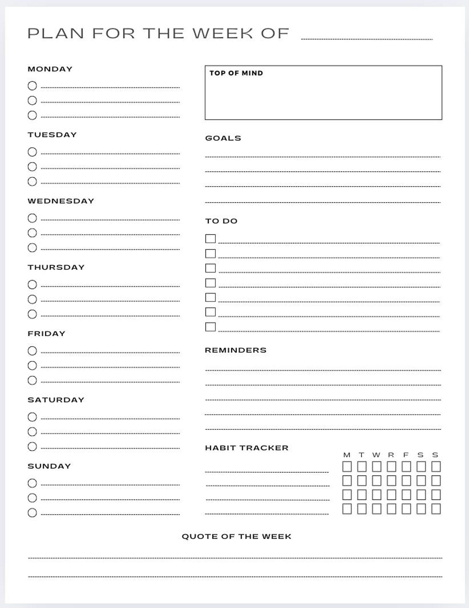 Simple Weekly Planner With Goal and Habit Tracking - Etsy