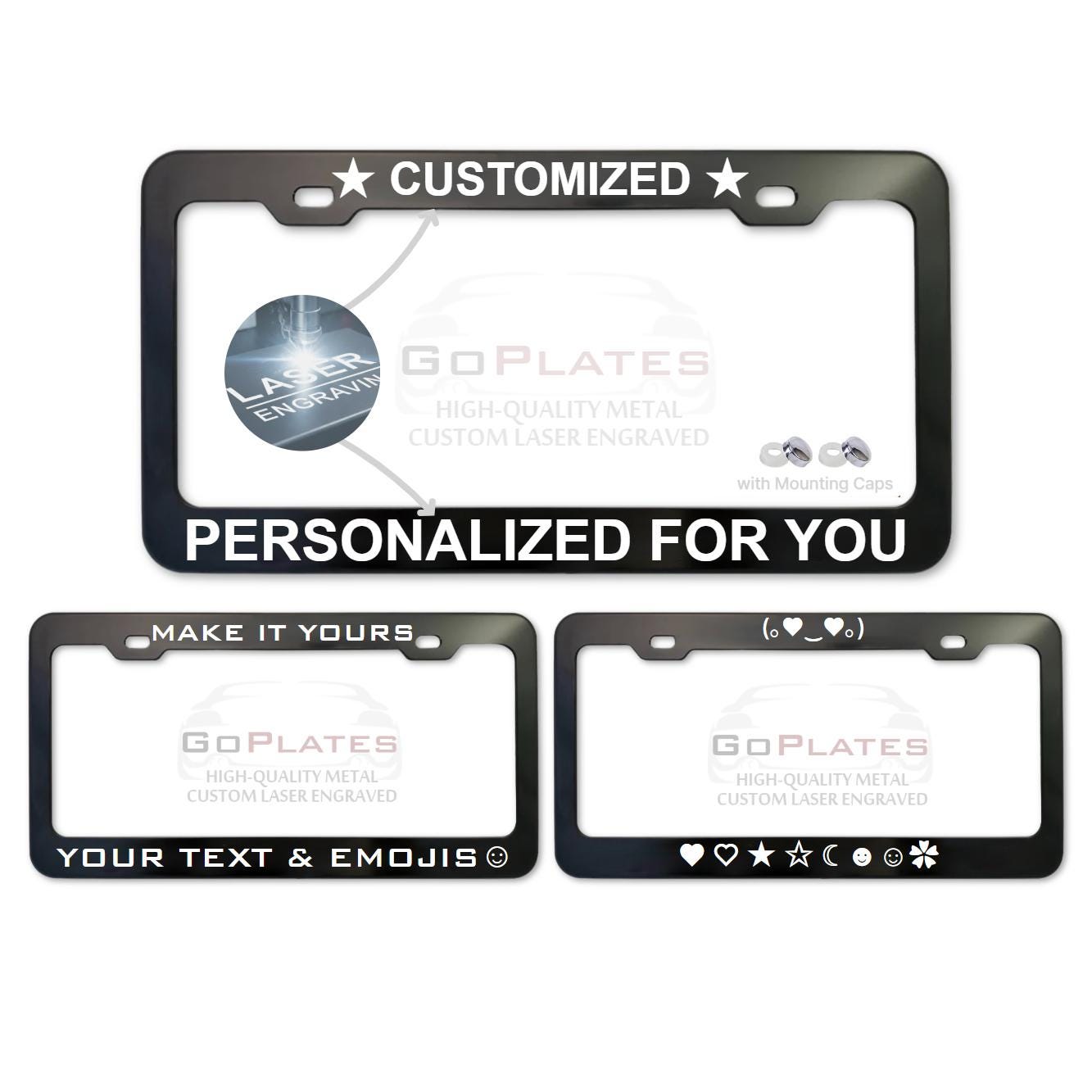 Custom Black License Plate Frame, Laser Engraved Metal, Personalized ...