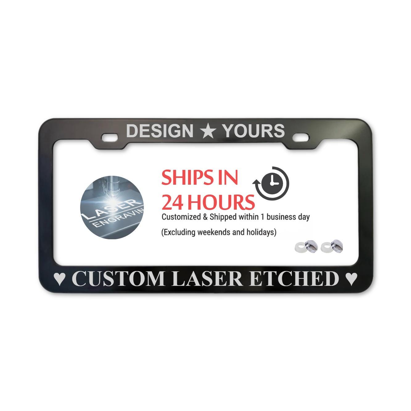 Custom Black License Plate Frame, Laser Engraved Metal, Personalized ...