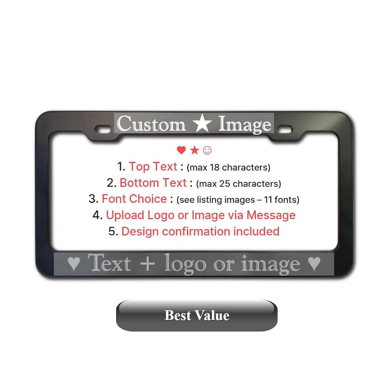 Custom Black License Plate Frame, Laser Engraved Metal, Personalized ...