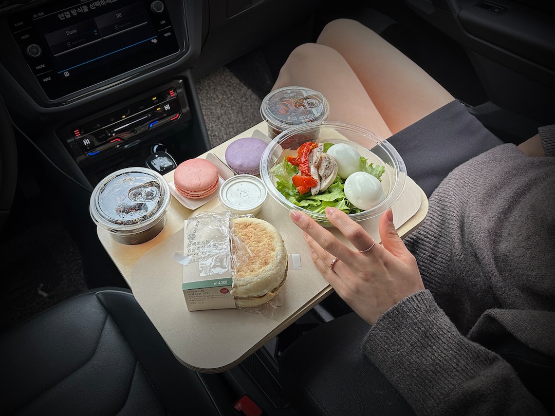 2-in-1 Drive-thru Tray: Wide Car Food Tray, Big Size Wood Car Trays for ...