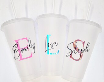 Personalised Cold Cup With Lid and Straw, Bridesmaids Gift, Reusable ...