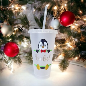 Personalised Christmas Cold Cup With Lid and Straw 24oz Tumbler, Xmas ...