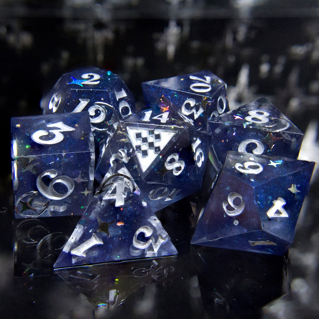 LUNAR DIVE 7 Pc Transparent Dice Set Handmade Sharp Edge Dice for ...