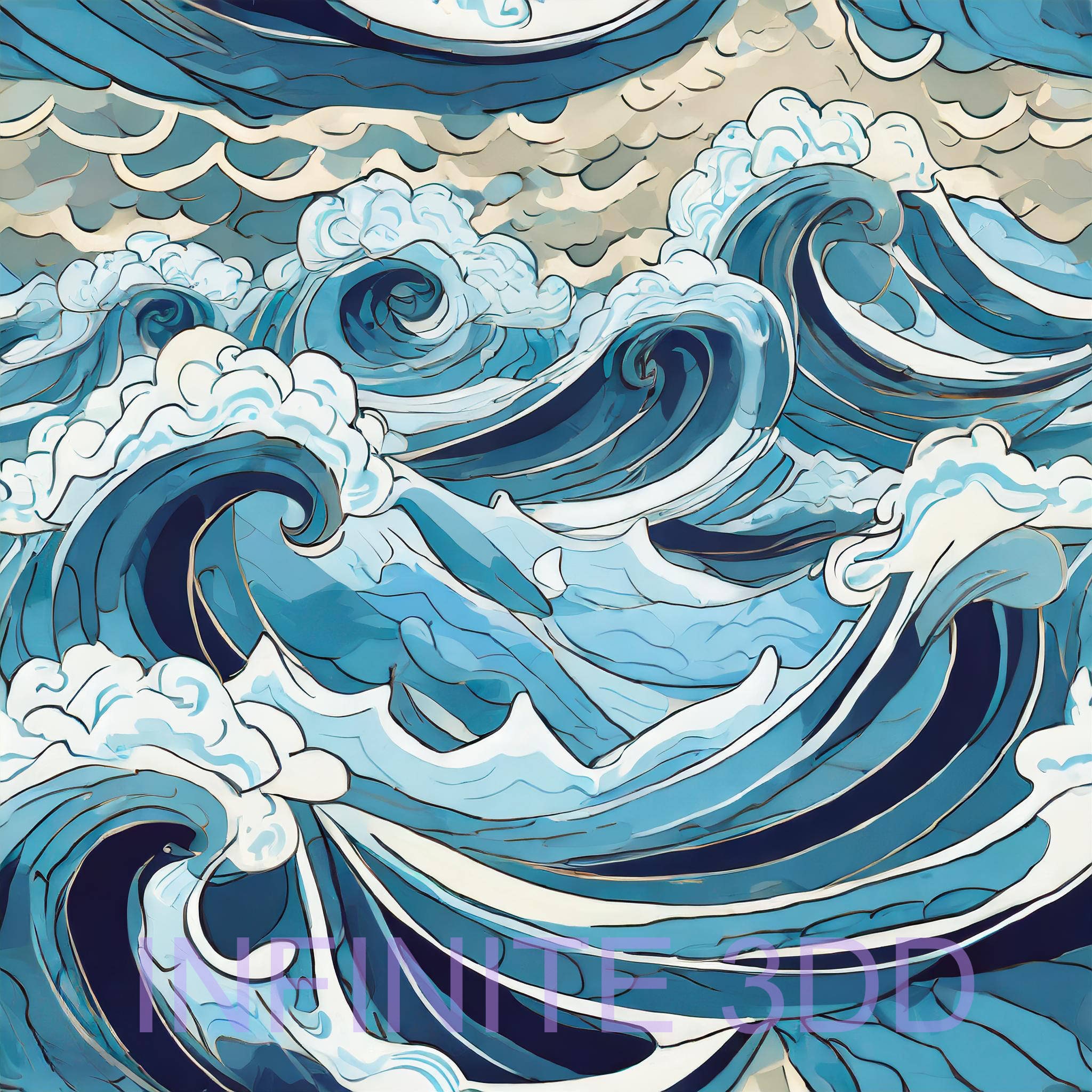 Pack of 12 Seemless Japanese Style Waves, Seamless Digital Paper Tile ...