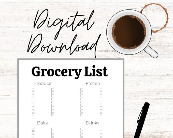 Printable Grocery List, Printable Weekly Menu, Grocery List Digital ...