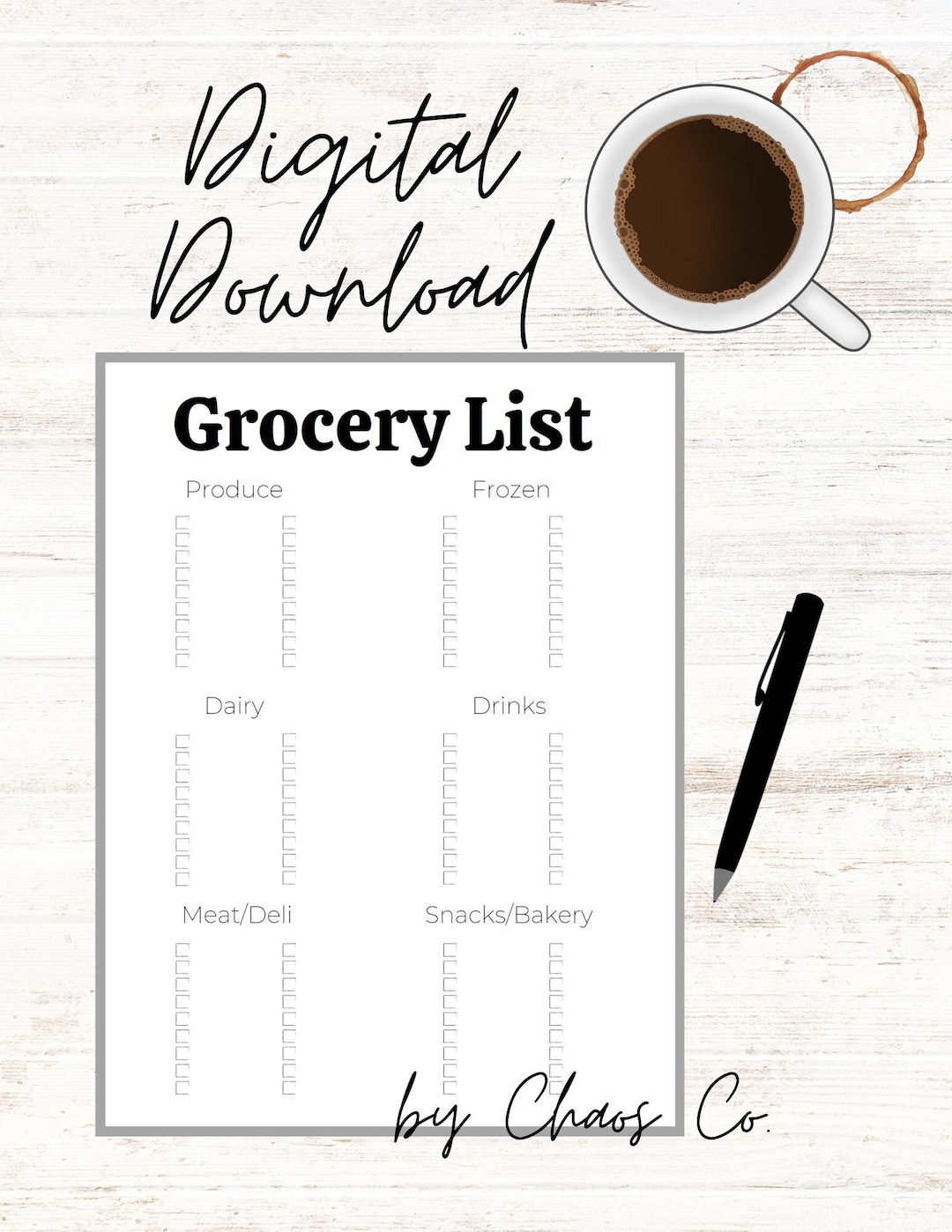 Printable Grocery List, Printable Weekly Menu, Grocery List Digital ...