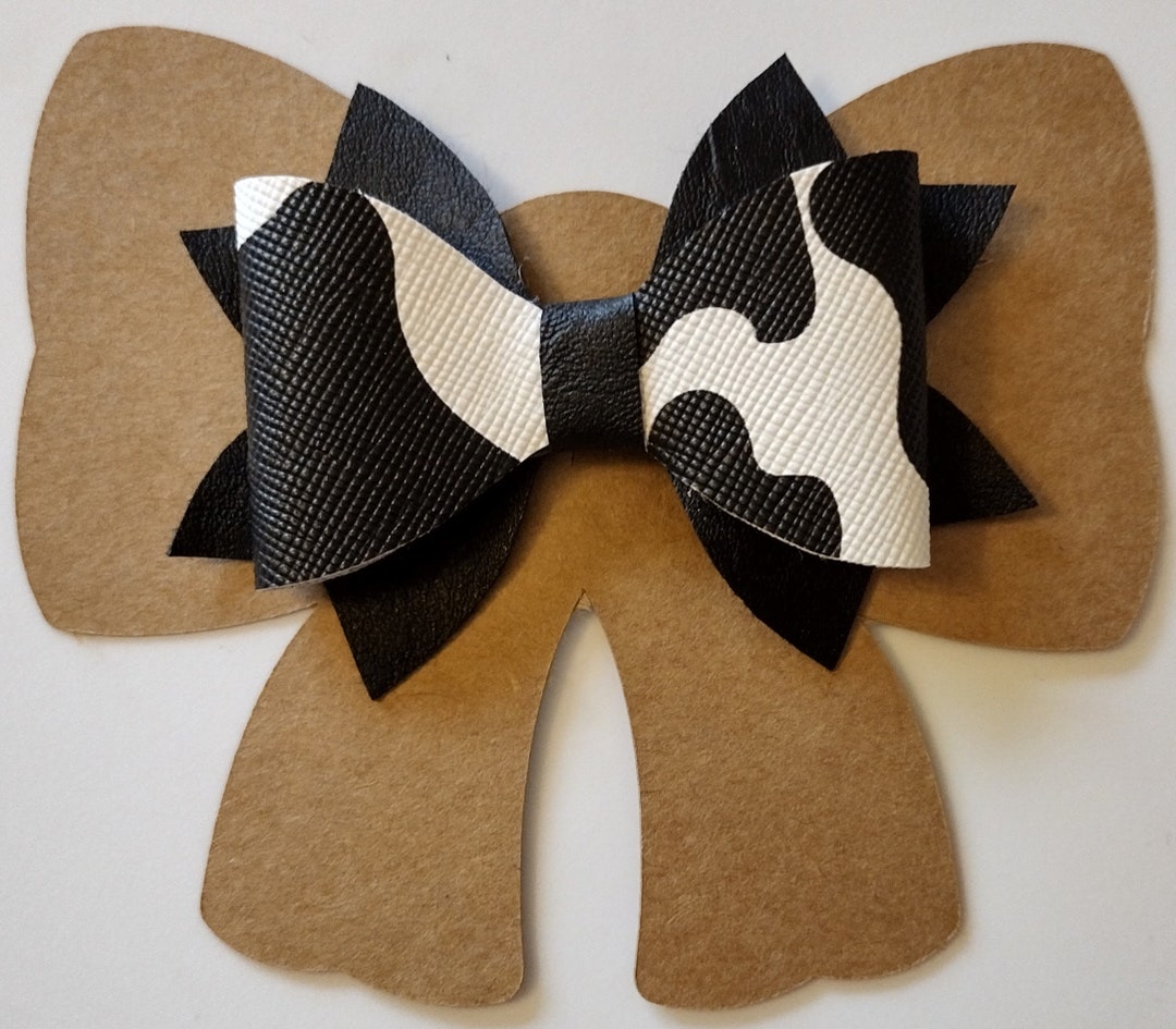 Mini Cow Print Faux Leather Bow - Etsy