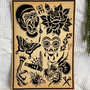 A4 Traditional Black Work Tattoo Art Print - Etsy UK