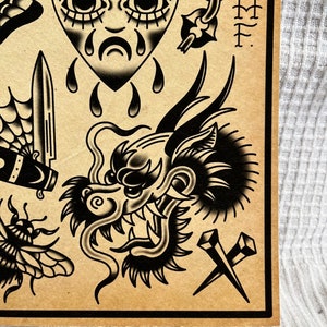 A4 Traditional Black Work Tattoo Art Print - Etsy UK