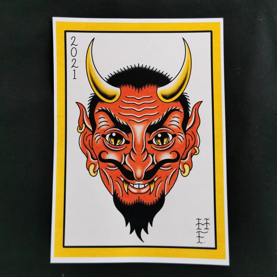 Traditional Devil Face Tattoo