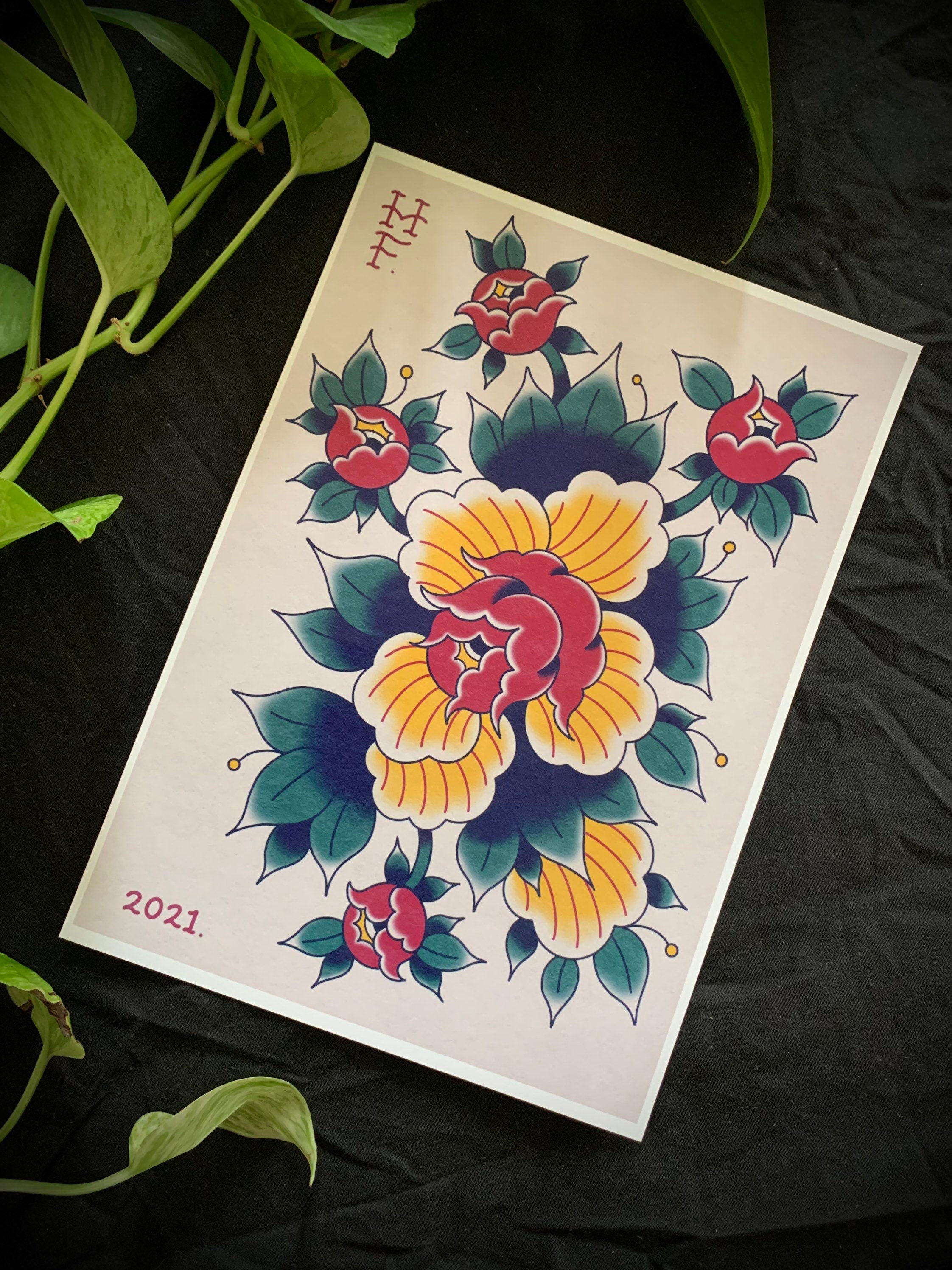 Traditional Japanese Flower Tattoo Flash