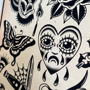 A4 Traditional Black Work Tattoo Art Print - Etsy UK