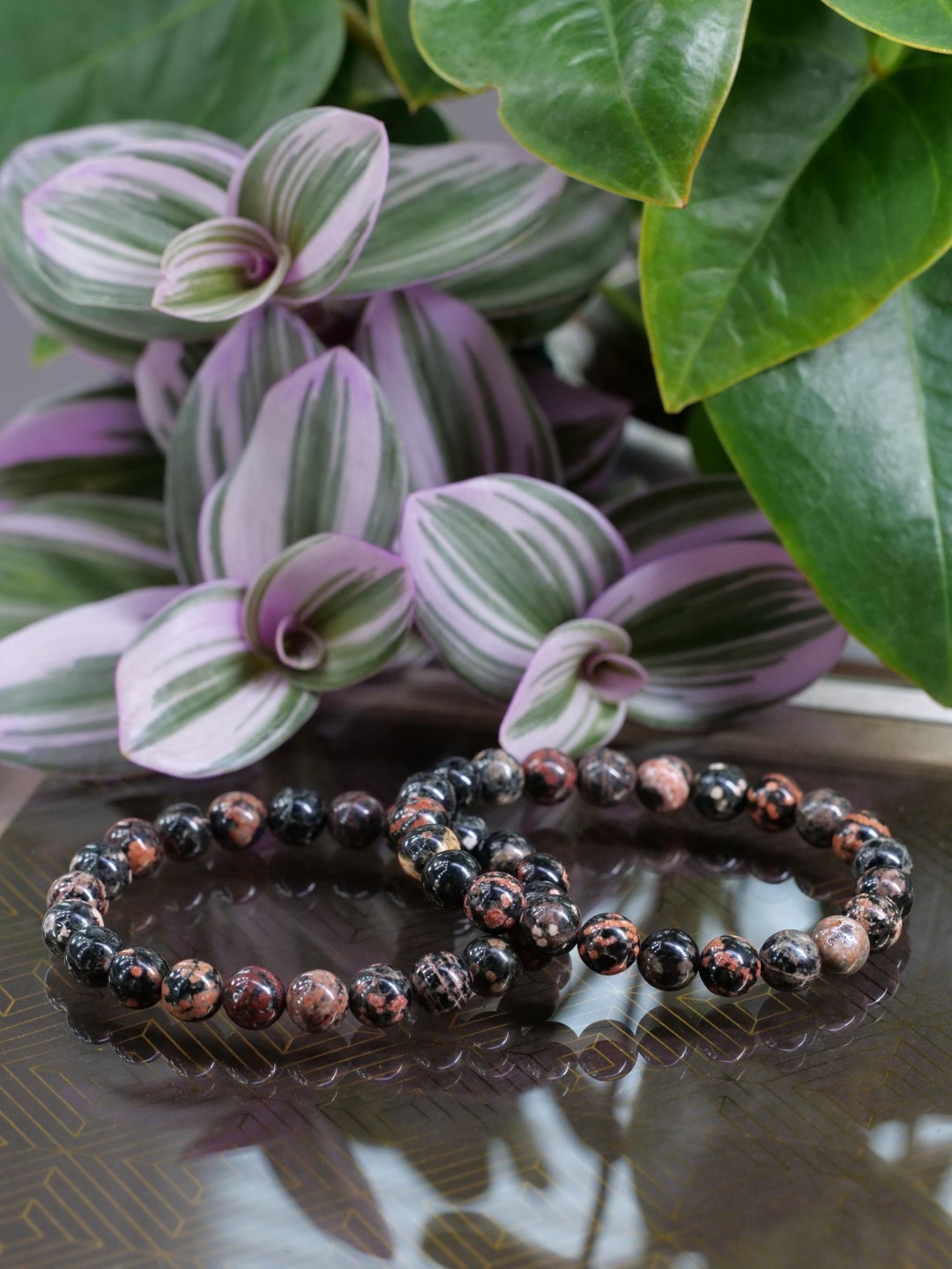 Firework Obsidian 8mm Beaded Natural Gemstone Elastic Bracelet, Genuine ...