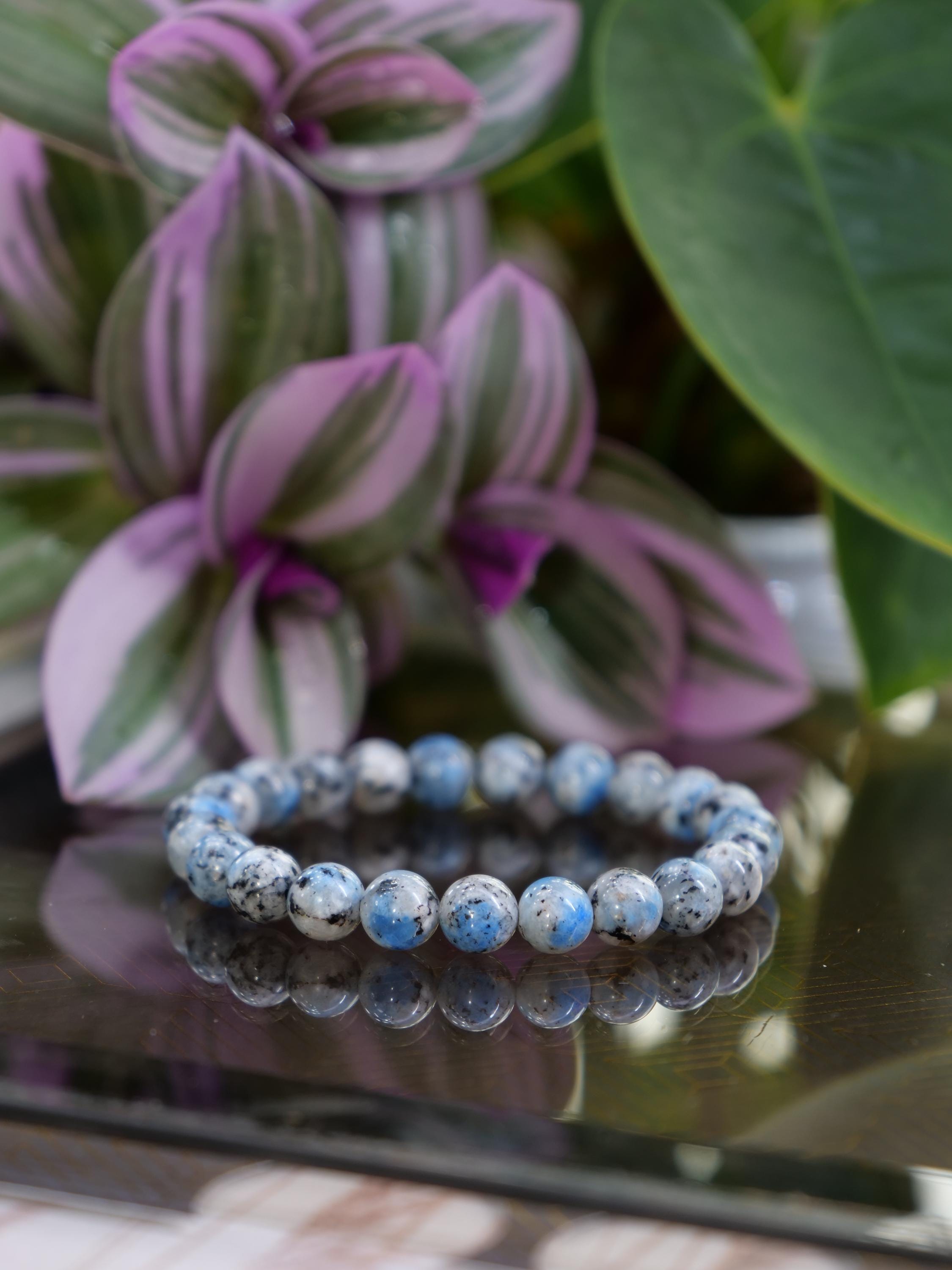 K2 Azurite Granite 8mm Beaded Natural Gemstone Elastic Bracelet ...