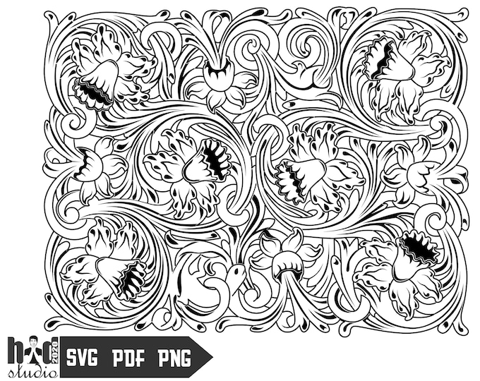 Western Tooled Leather Pattern Floral SVG - Etsy Canada
