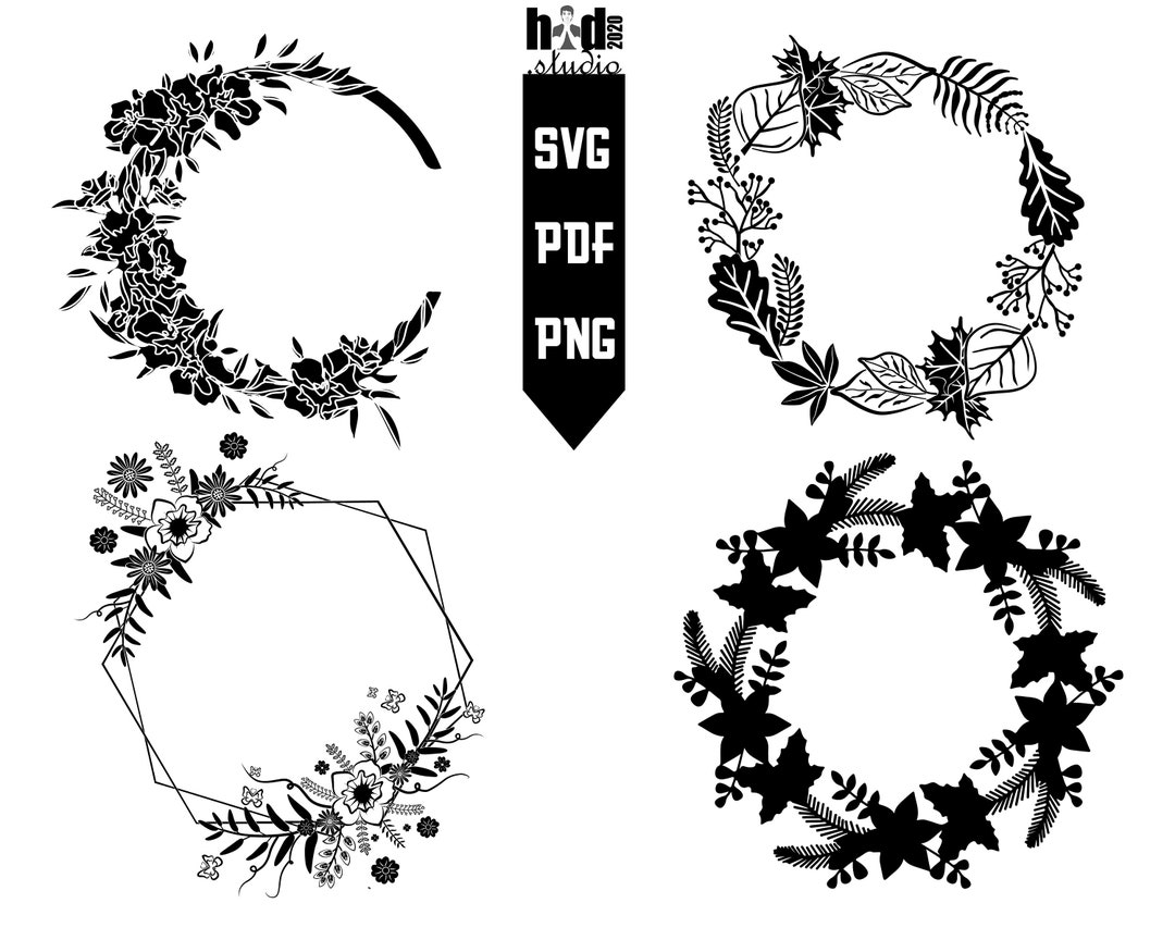Wreath Svg, Floral Wreath Svg, Flower Wreath Svg, - Etsy