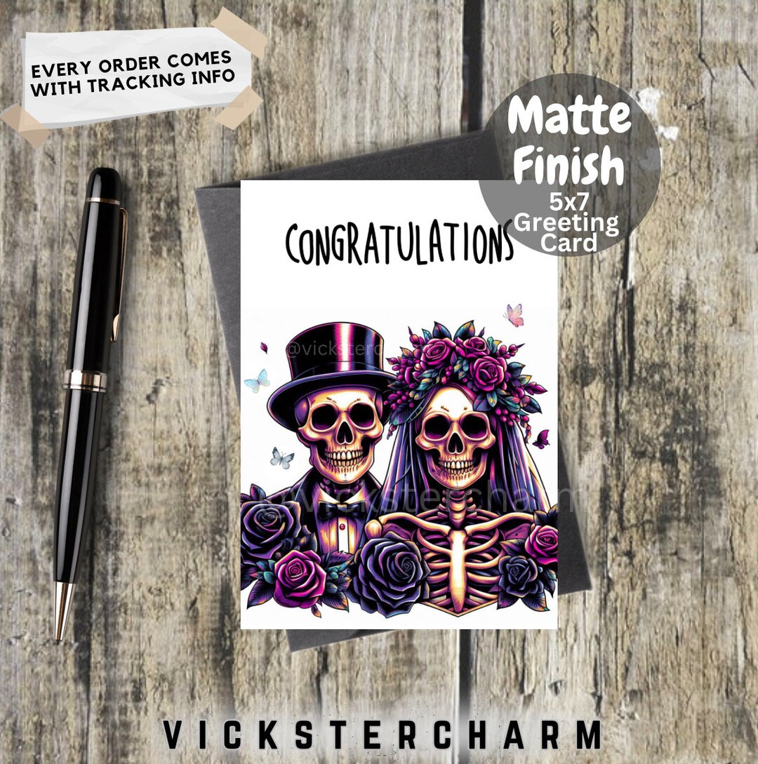 Gothic Wedding Congratulations Card Personalized Spooky - Etsy