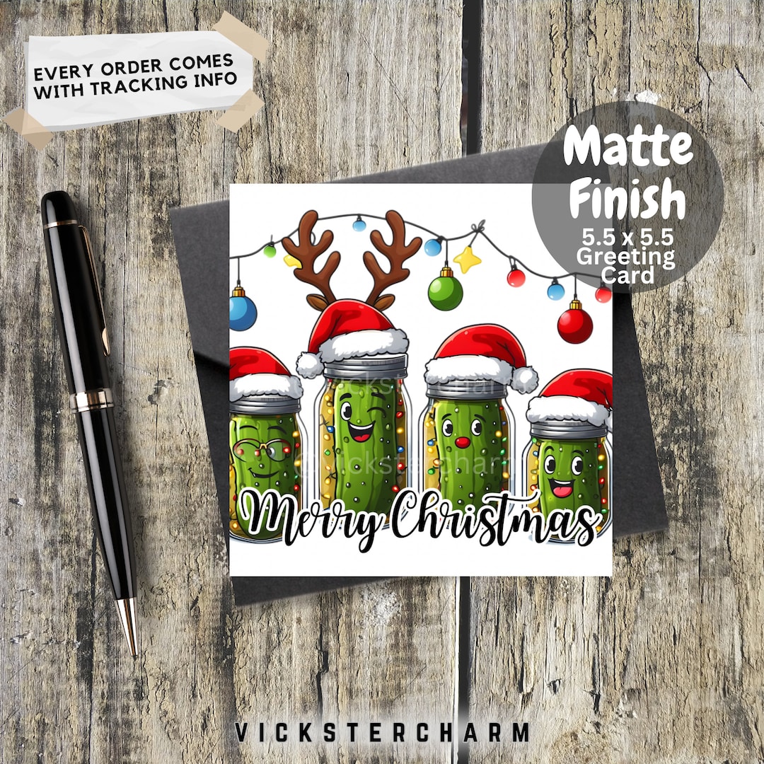 Funny Christmas Card, Pickle Addict, Merry and Brined, Green Pickle Jar ...