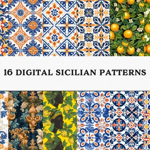 Sicilian Digital Patterns Sicilian Tiles 16 Designs 12x12 Seamless ...