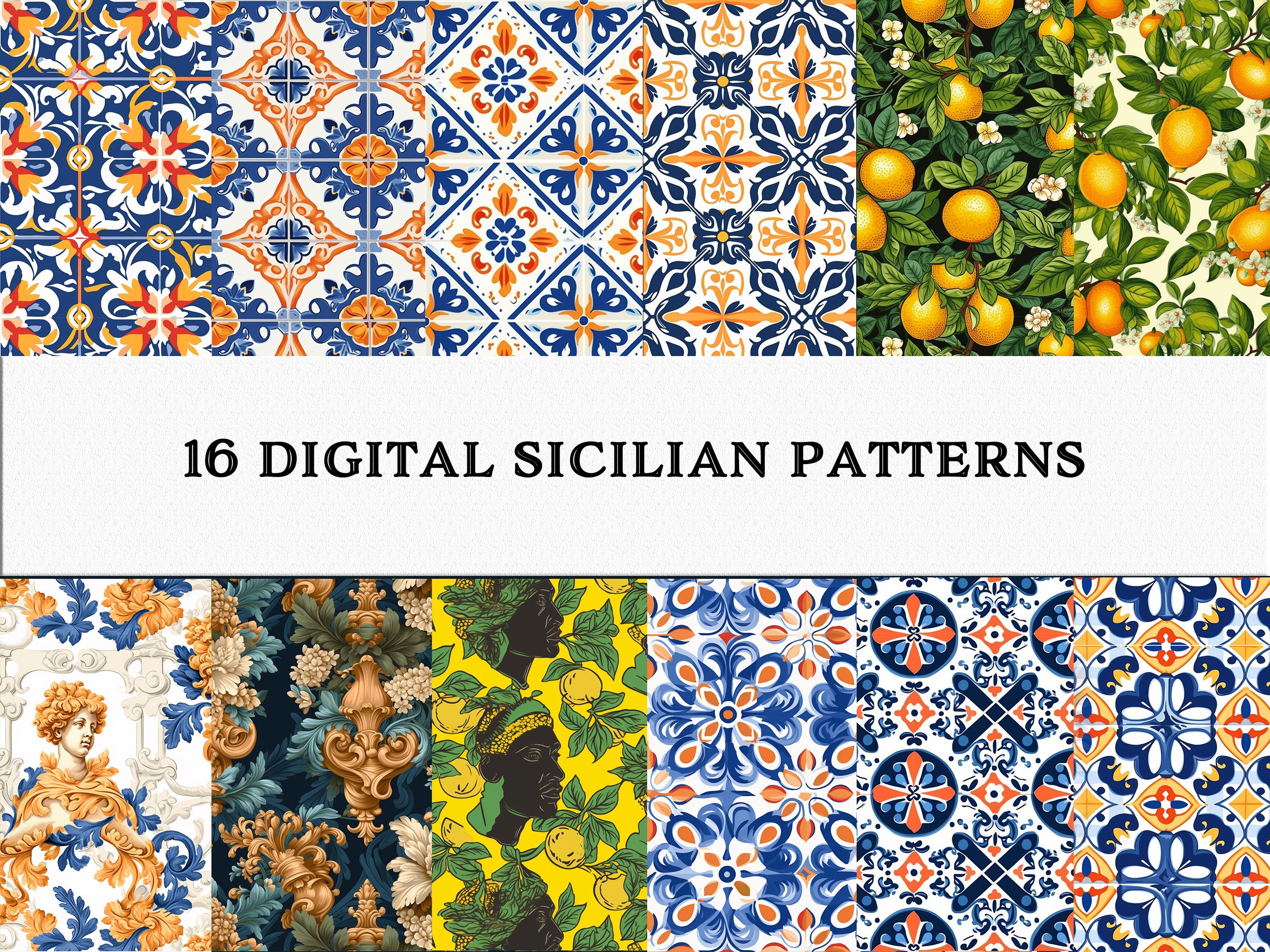 Sicilian Digital Patterns - Sicilian Tiles - 16 Designs - 12x12 ...