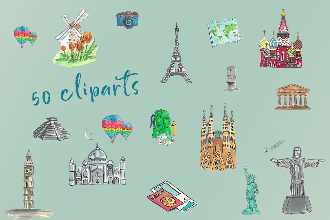 50 Travel Destination Cliparts, High Quality, PNG Files. - Etsy