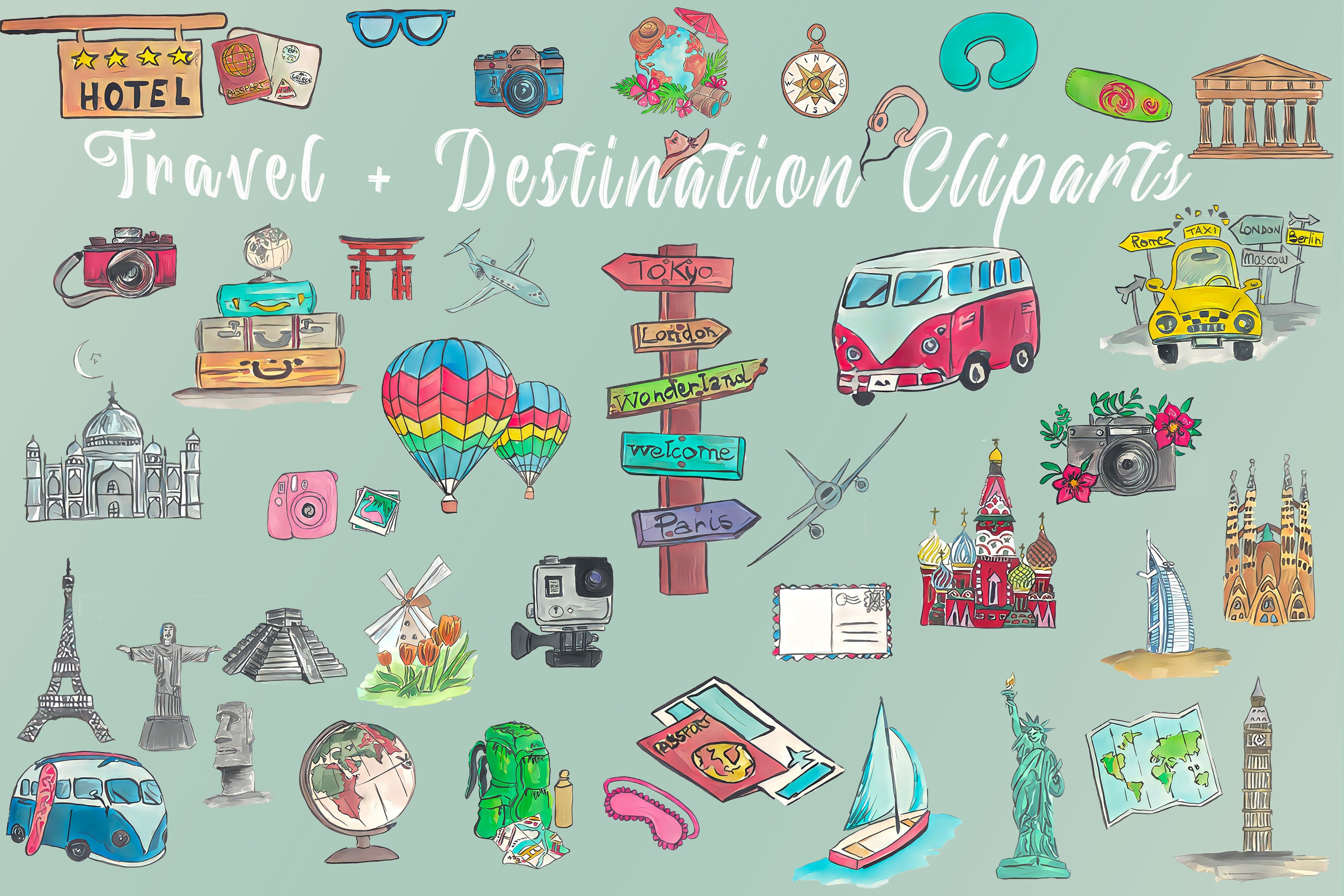 50 Travel Destination Cliparts, High Quality, PNG Files. - Etsy