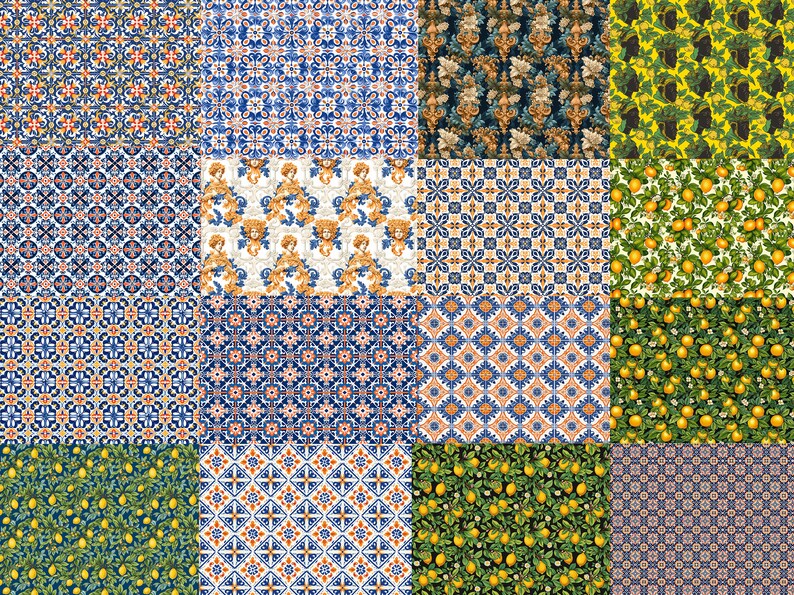 Sicilian Digital Patterns - Sicilian Tiles - 16 Designs - 12x12 ...
