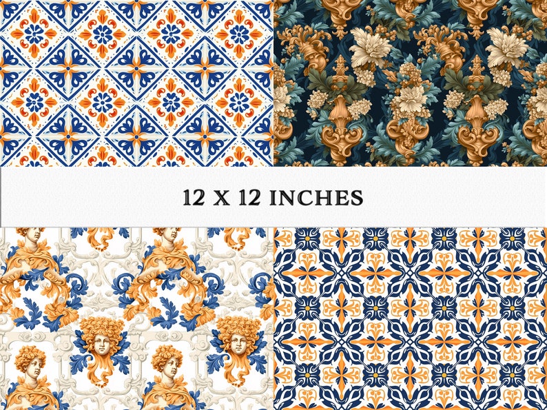Sicilian Digital Patterns - Sicilian Tiles - 16 Designs - 12x12 ...