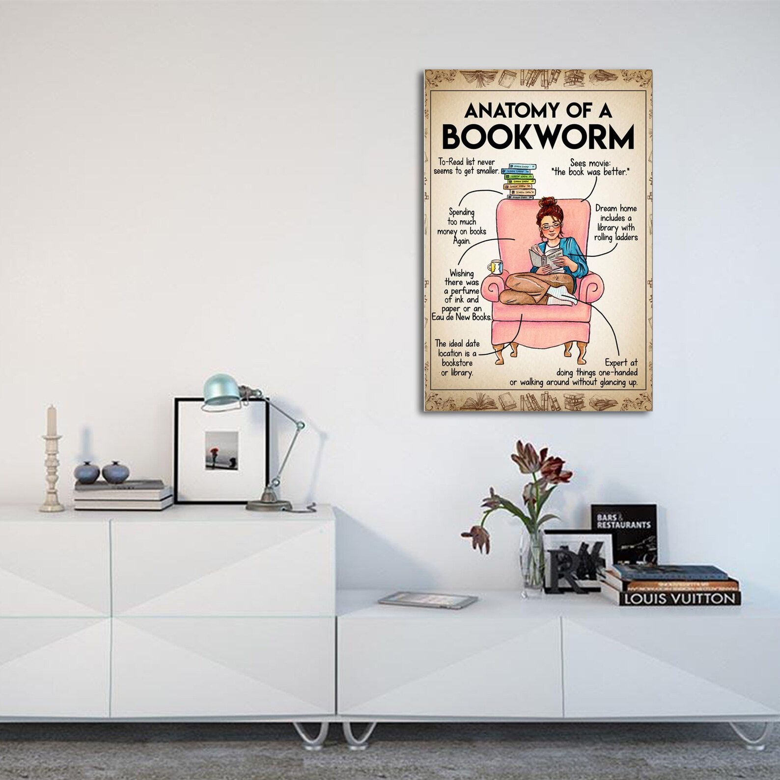 Anatomy of a Bookworm Poster Reading Books Poster Bookworm | Etsy