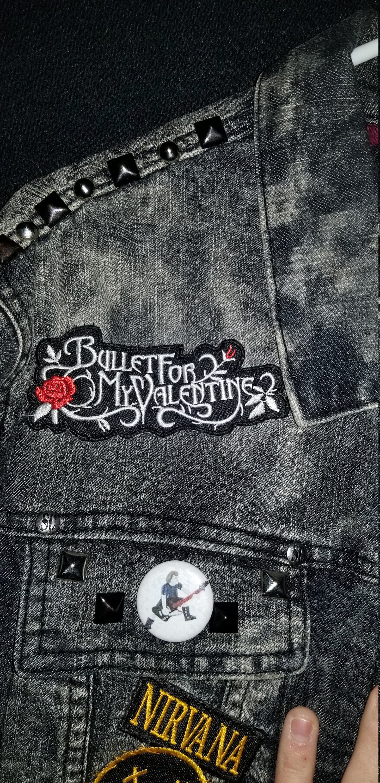 Custom Hand Sewn Patch and Studed, Acid Washed Denim Jacket - Etsy