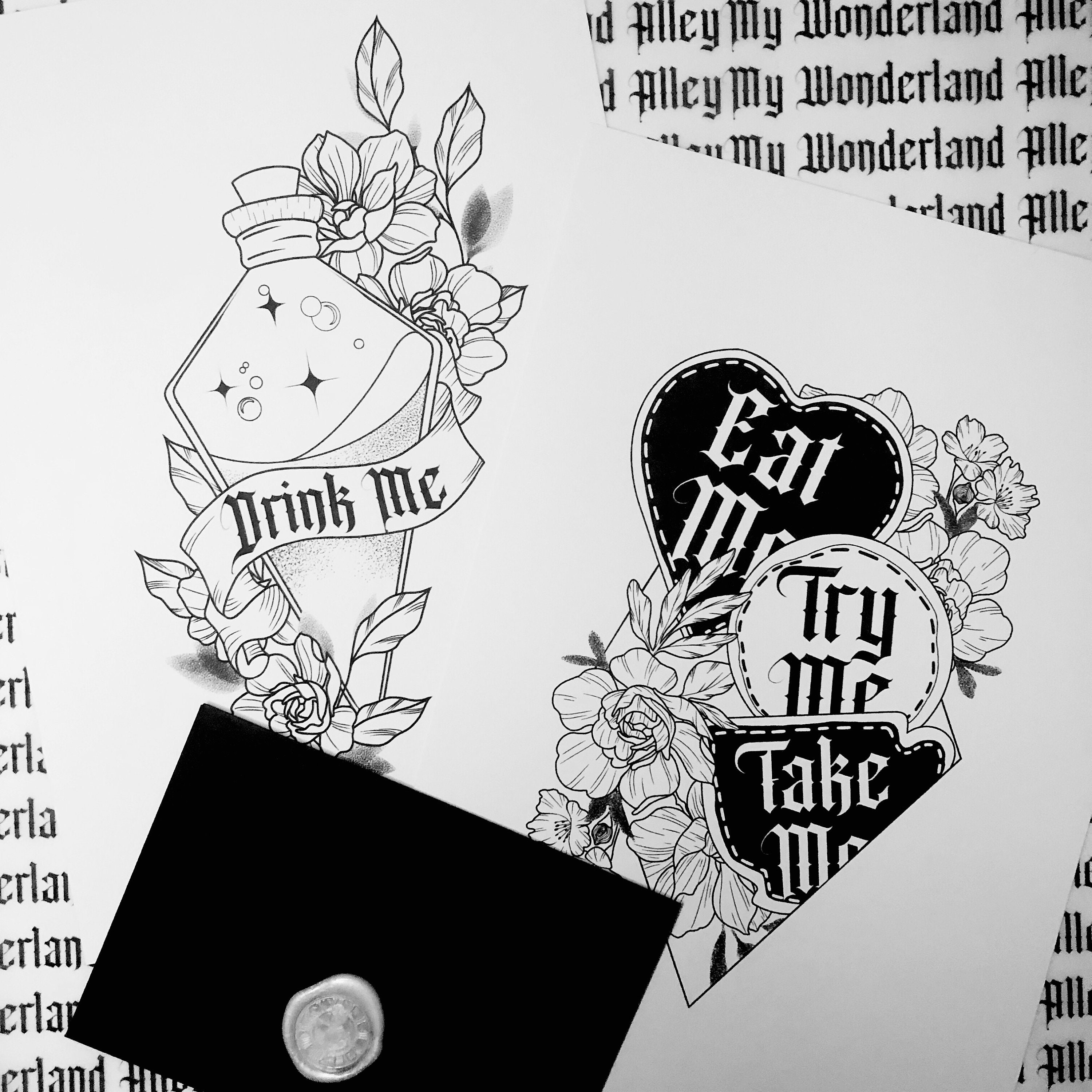 Alice in Wonderland Drink Me Eat Me Print Set Black & | Etsy