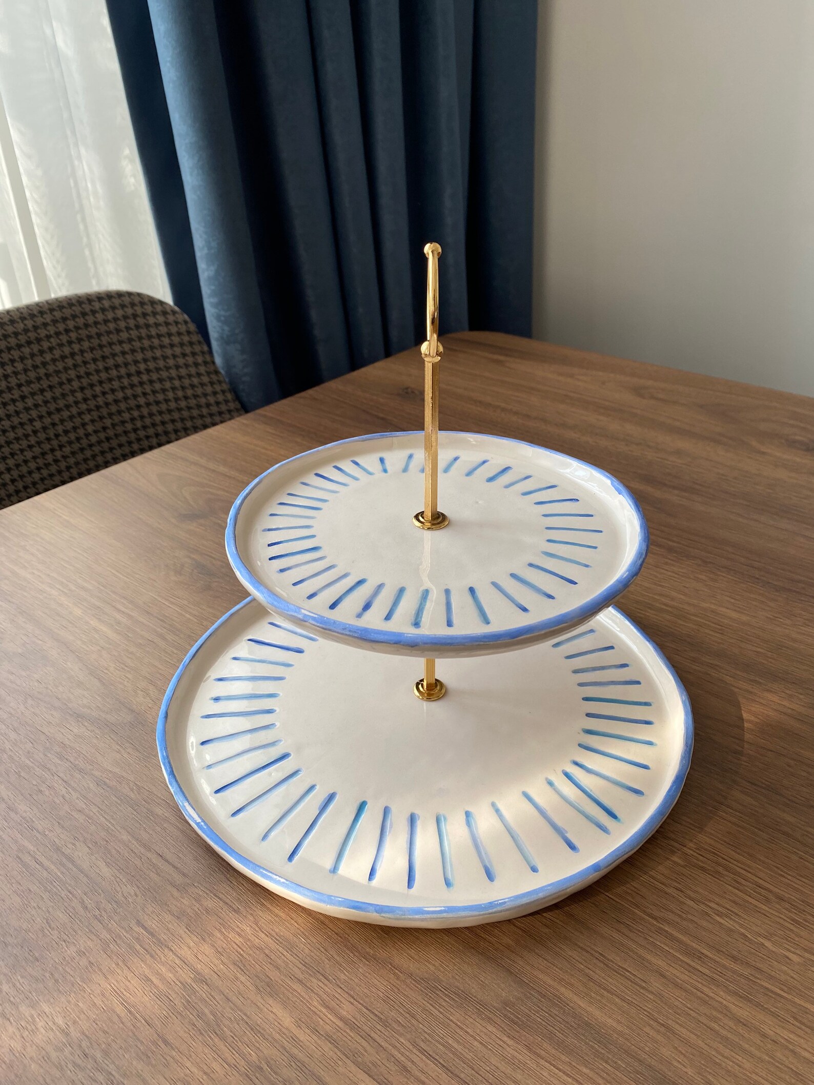 Two Tier Cake Stand Big Size Handmade Blue Vintage Pastry Cake Plate ...