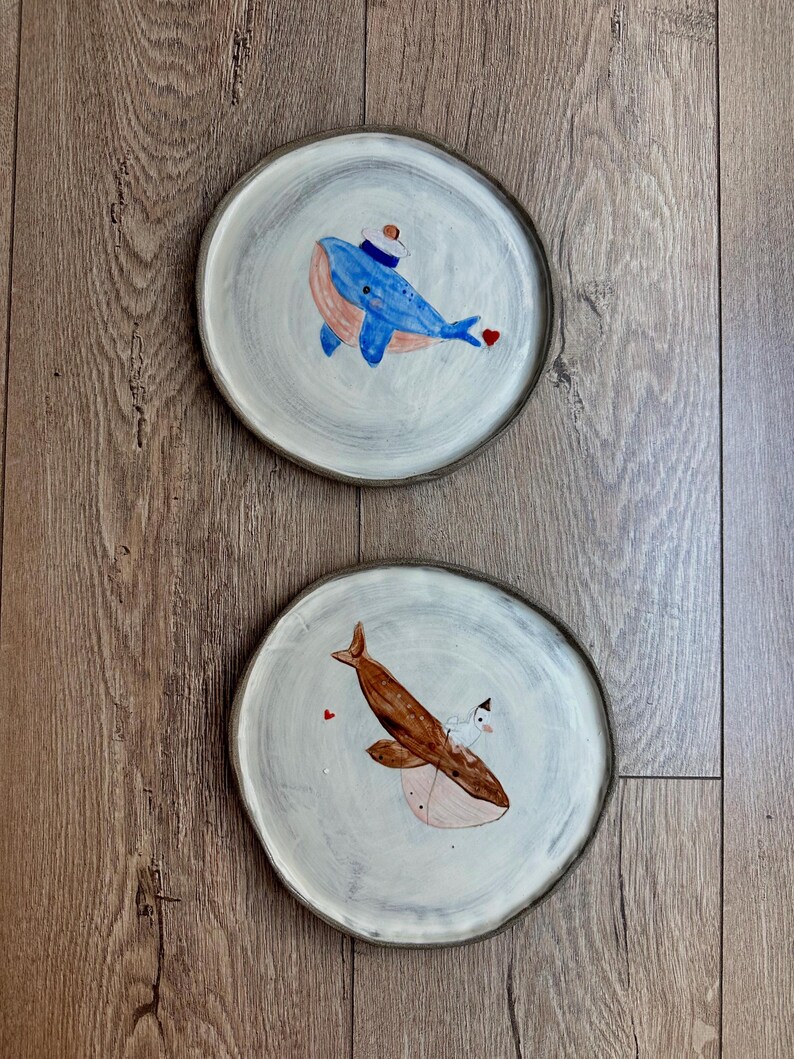 Handmade 20 Cm Whale Design Stoneware Plate - Etsy