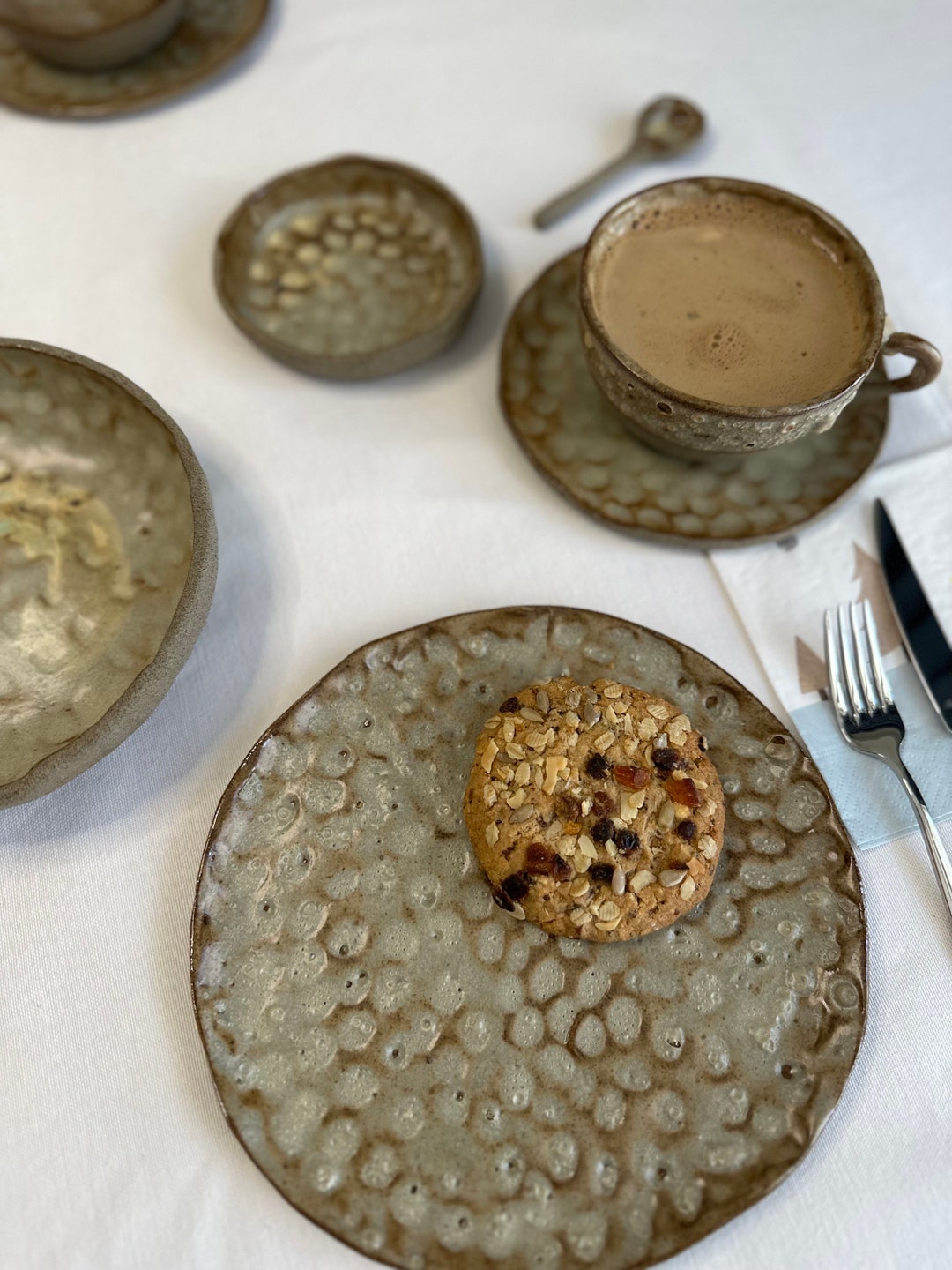 Ceramic Dinnerware Set for 2, Dessert Plate and Bowl Teacup With Soucer ...