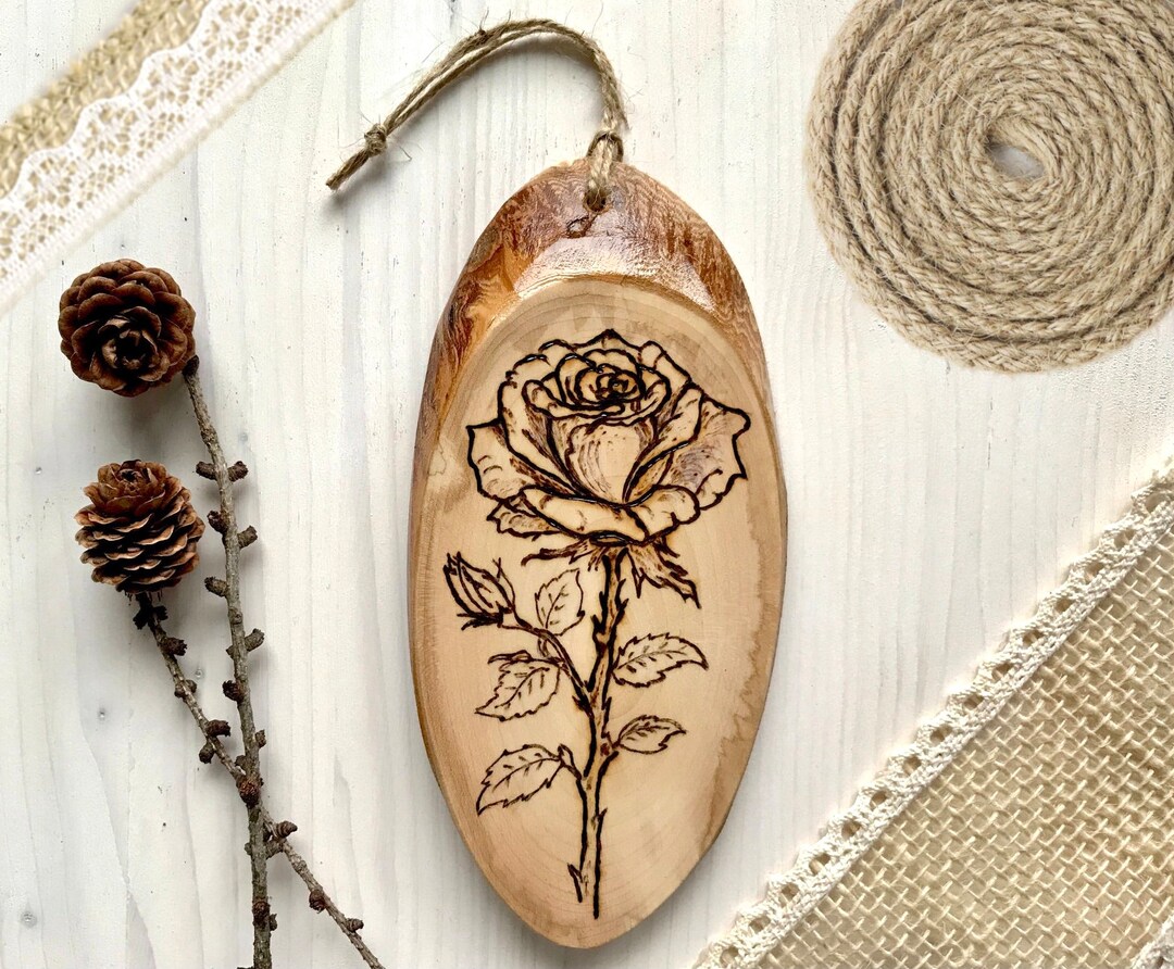 Wood Disc Rose Tree Disc Pyrography Wood Gift Decoration Rustic ...