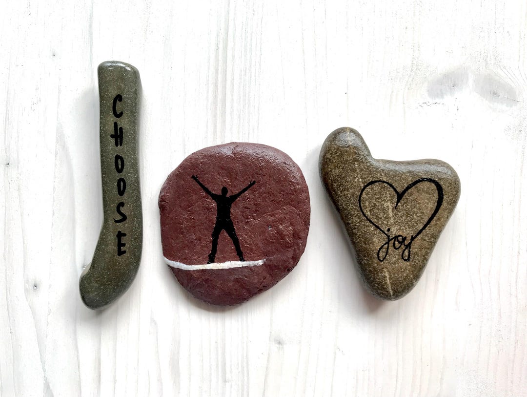 Choose JOY, Stone Letters, Silhouette Painting, Set of 3 Natural Stones ...