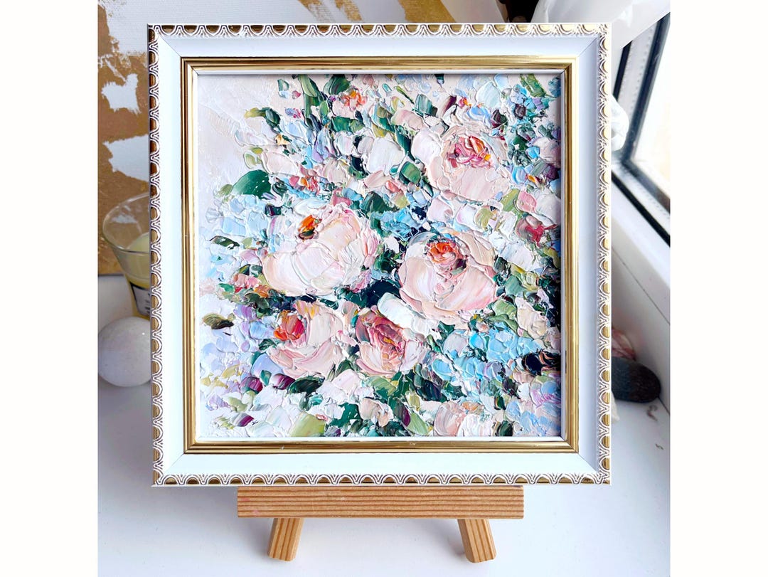 Impasto White Rose Oil Painting: Abstract Floral Art, Framed 6x6" - Etsy